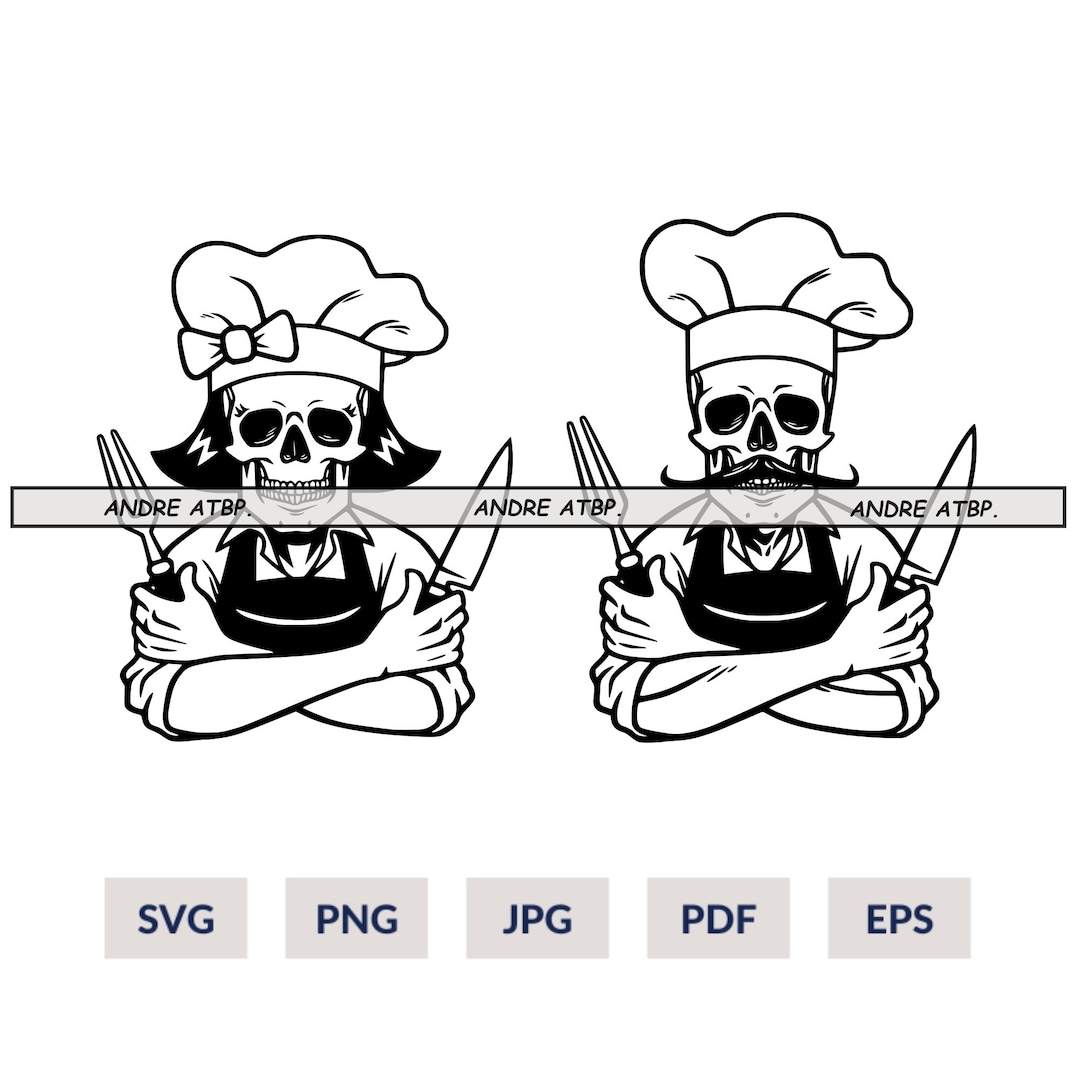 Couple Chef Skull Svg, Female Chef Skeleton Svg, Cook Svg, Kitchen Svg ...