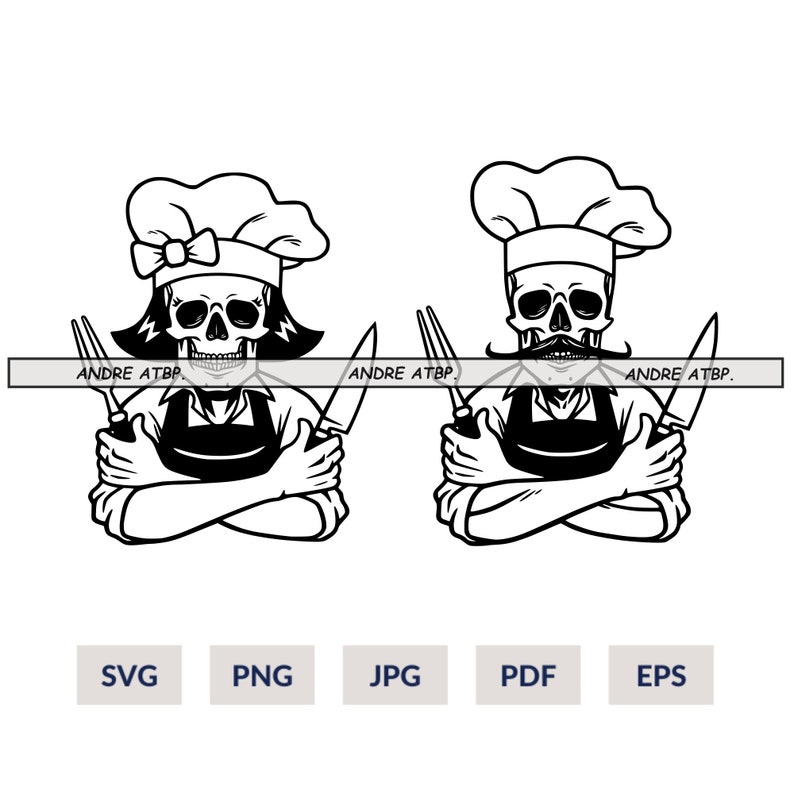Couple Chef Skull Svg, Female Chef Skeleton Svg, Cook Svg, Kitchen Svg ...