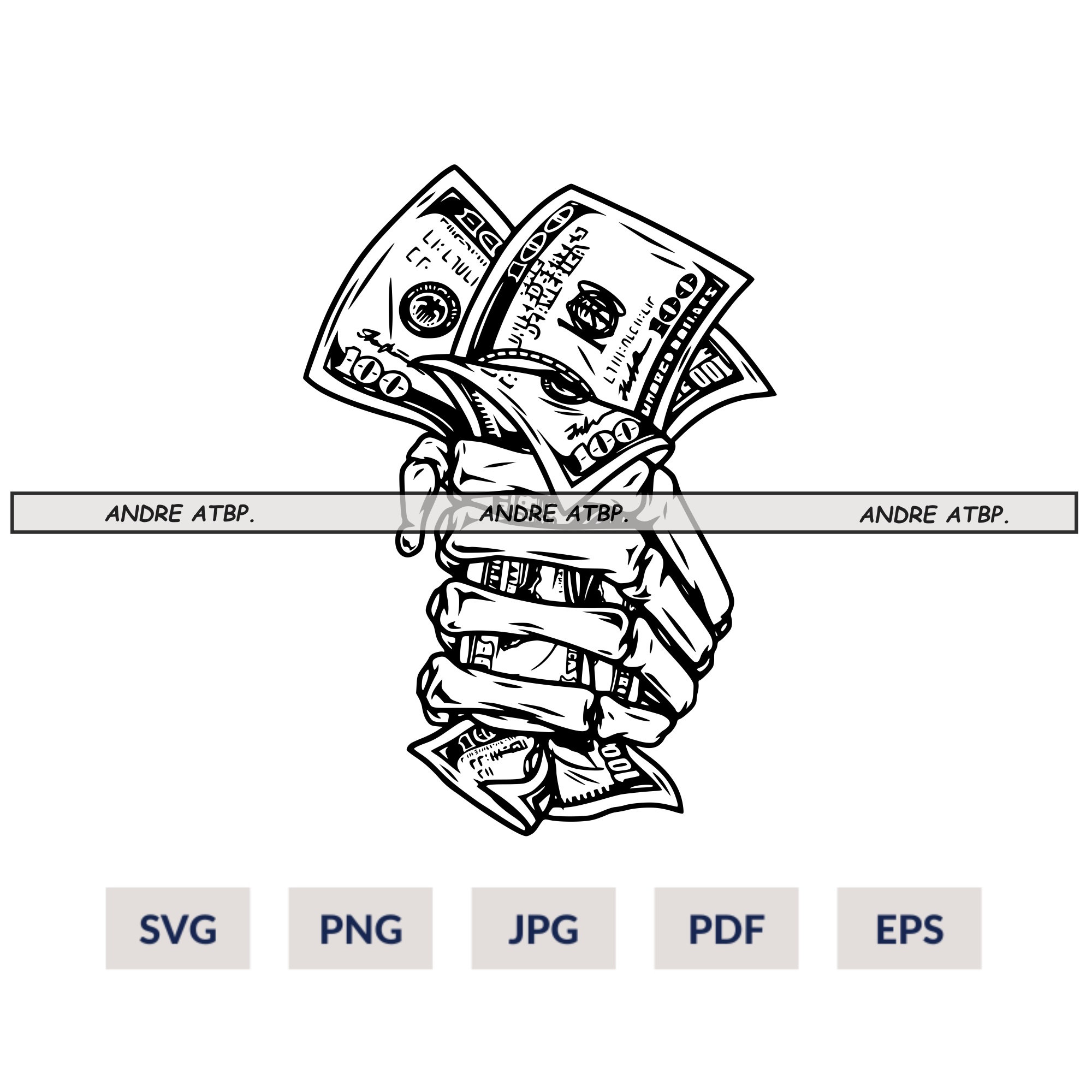 Skeleton Holding 100 Dollar Bills SVG, Money SVG, Cash SVG, Rich Rap ...