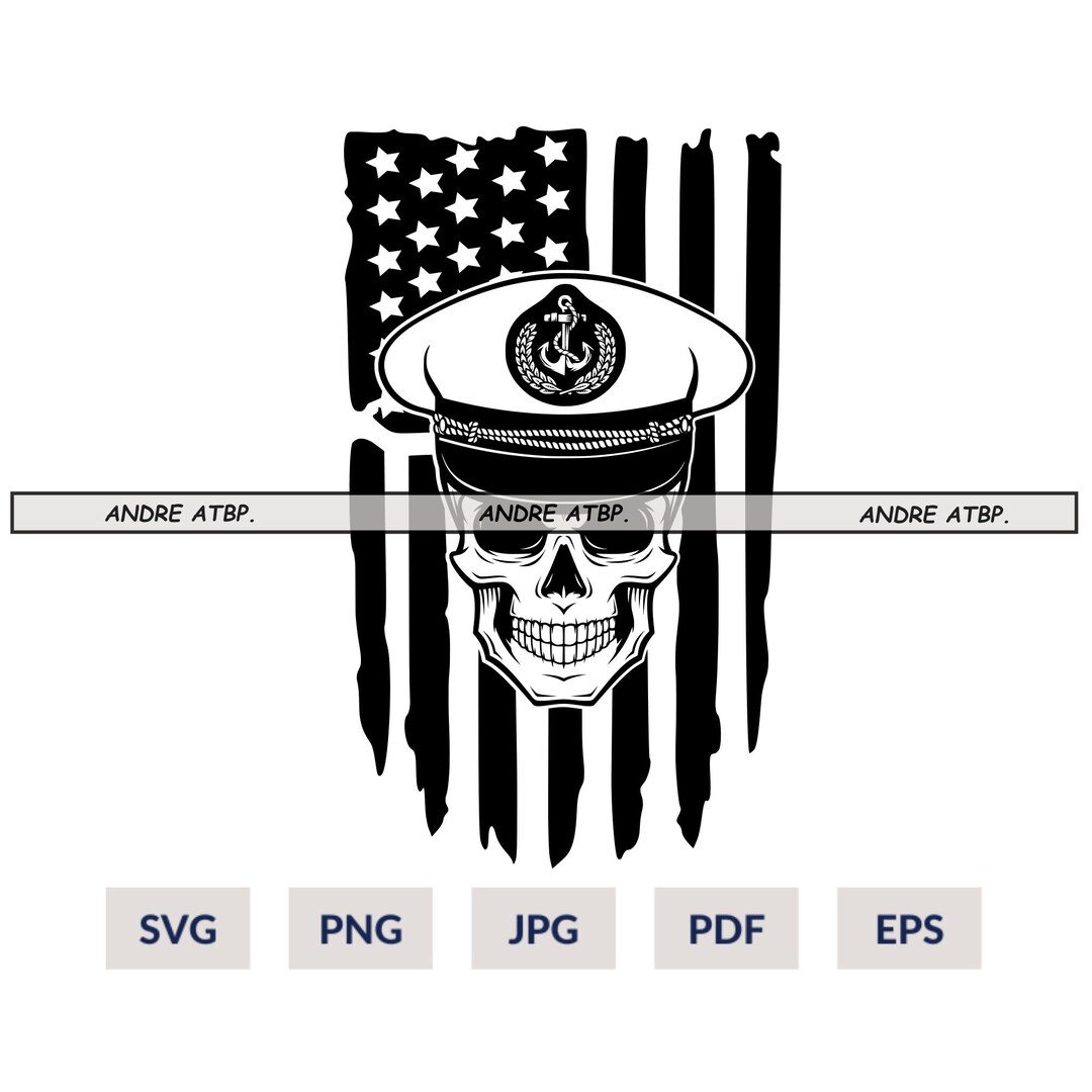 US Sailor Skull Svg | Captain Svg| US Boat Captain Svg | Sea Captain ...
