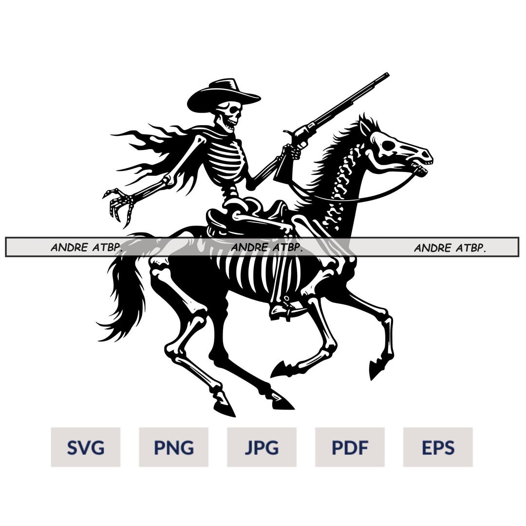 Skeleton Riding Horse SVG | Cowboy SVG | Western Decals Wall Art ...