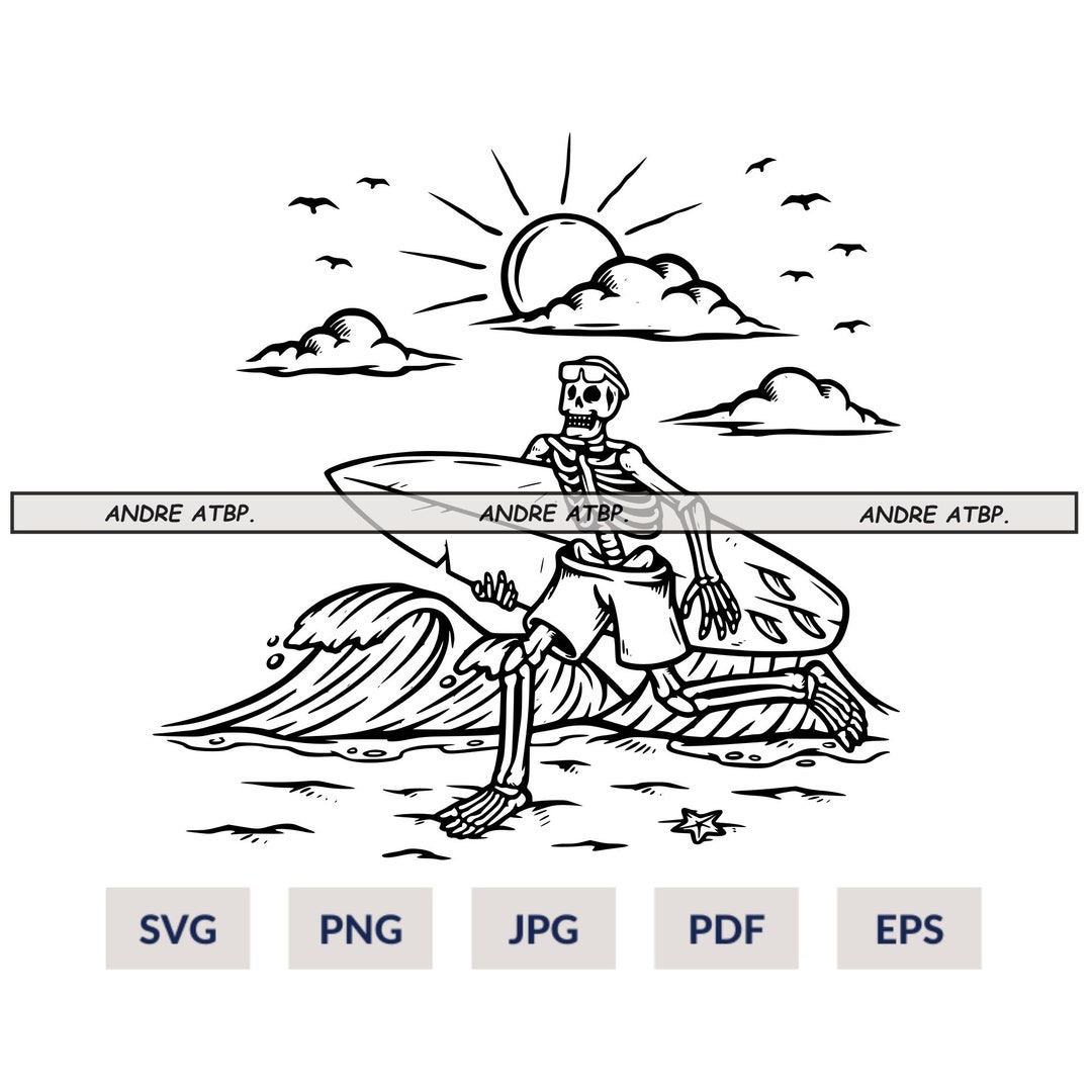 Surfing Skeleton SVG, Surf T-shirt Logo Graphics, Cut Files, Surfer ...