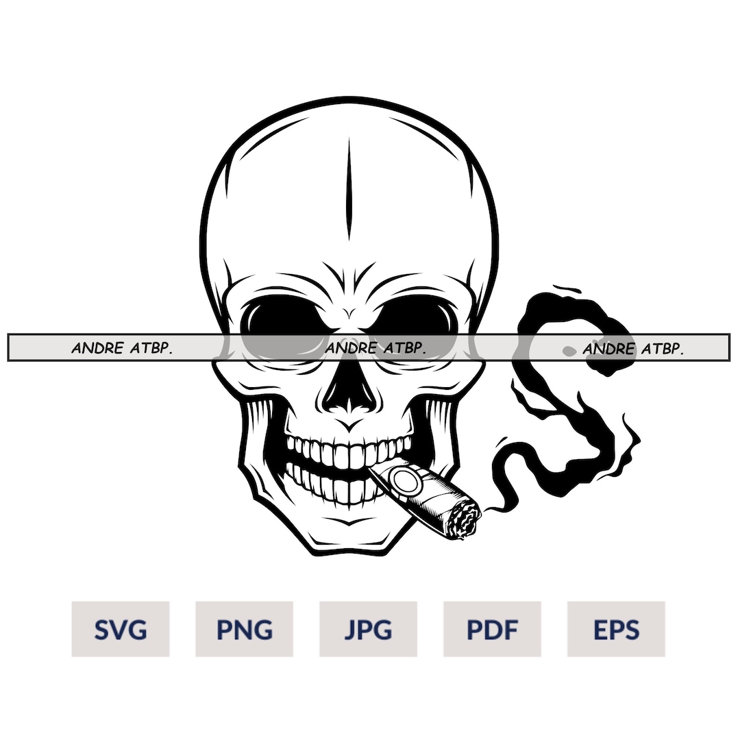 Skull With Cigar Svg Skull With Cigar Clipart Gothic Cigarette Smoking Stencil Tobacco Cut File