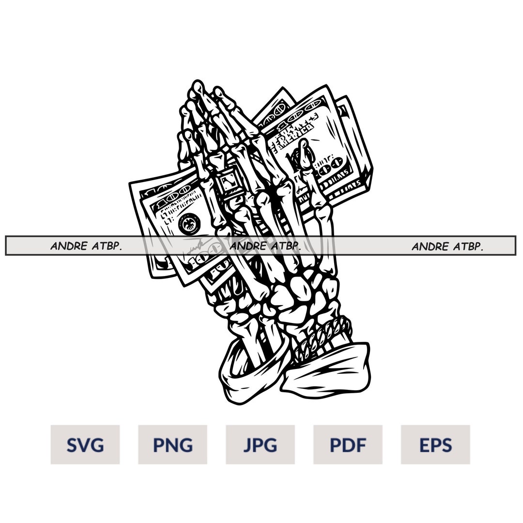Skeleton Holding 100 Dollar Bills SVG, Money SVG, Cash SVG, Rich Rap ...