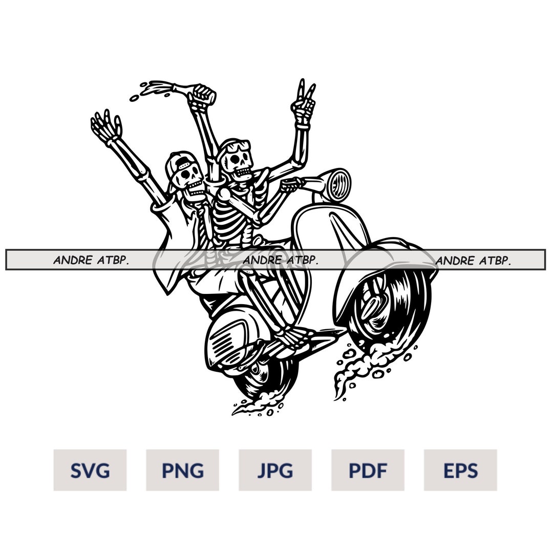 Skeletons Riding Scooter SVG | Skull Biker SVG | Motorcycle SVG ...