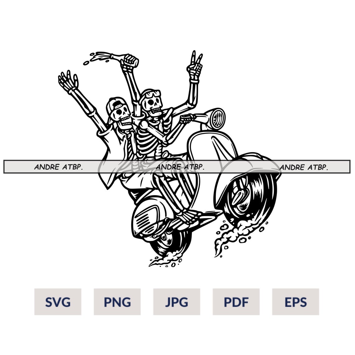 Skeletons Riding Scooter SVG | Skull Biker SVG | Motorcycle SVG ...
