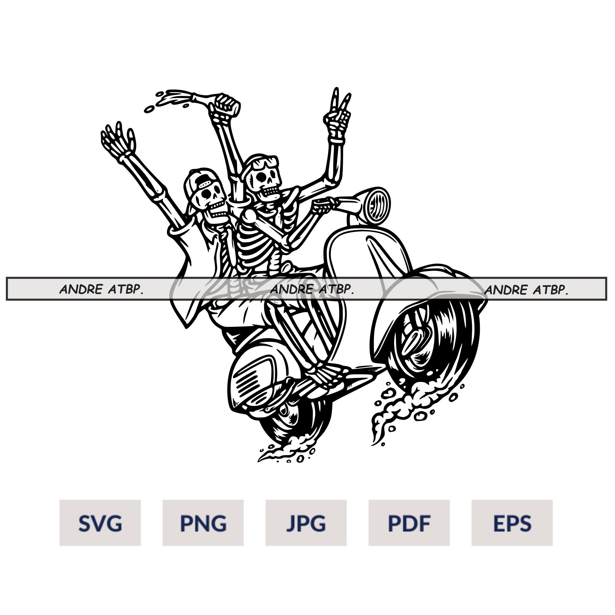 Skeletons Riding Scooter SVG | Skull Biker SVG | Motorcycle SVG ...