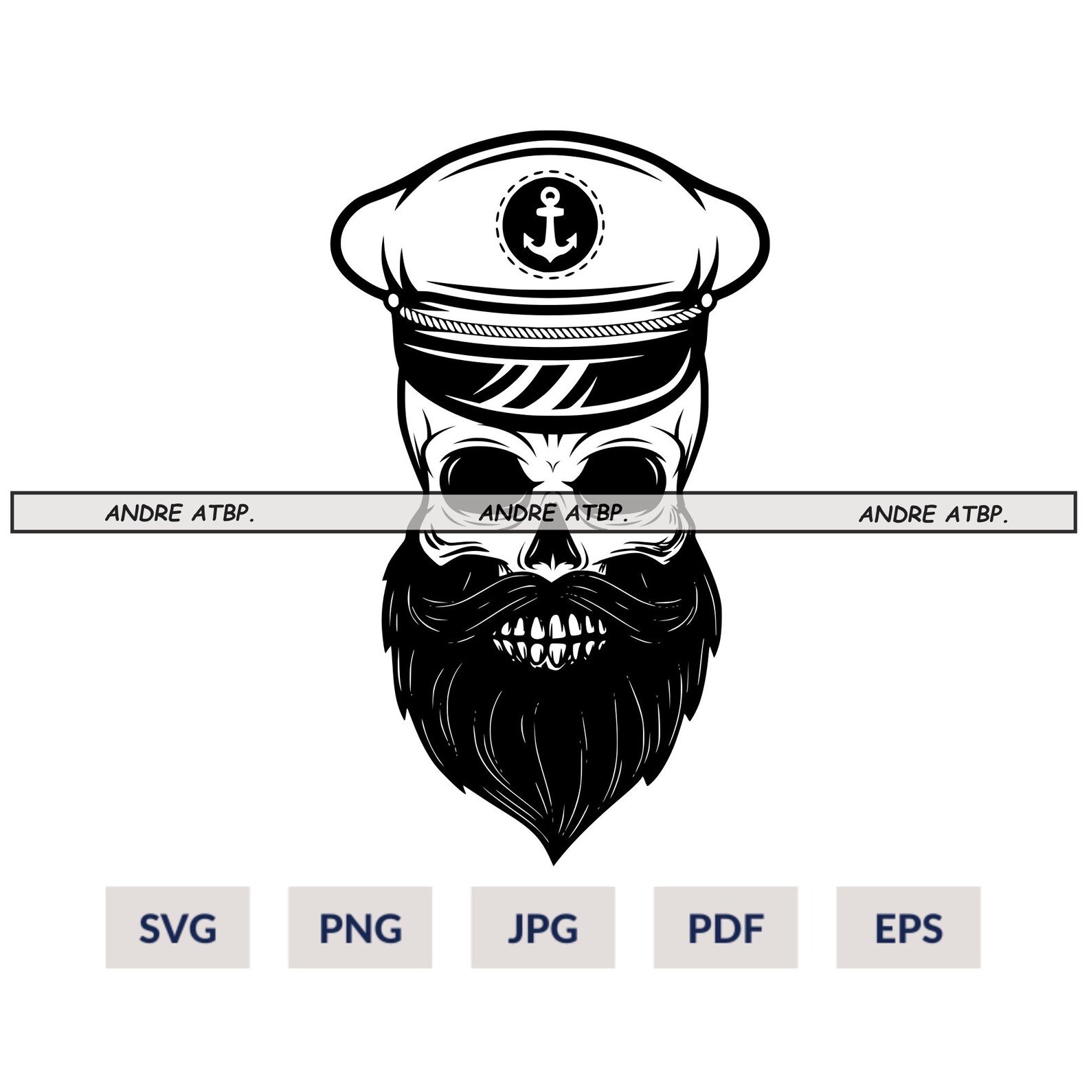 Bearded Sailor Skull Svg | Captain Svg | US Boat Captain Svg | Sea ...