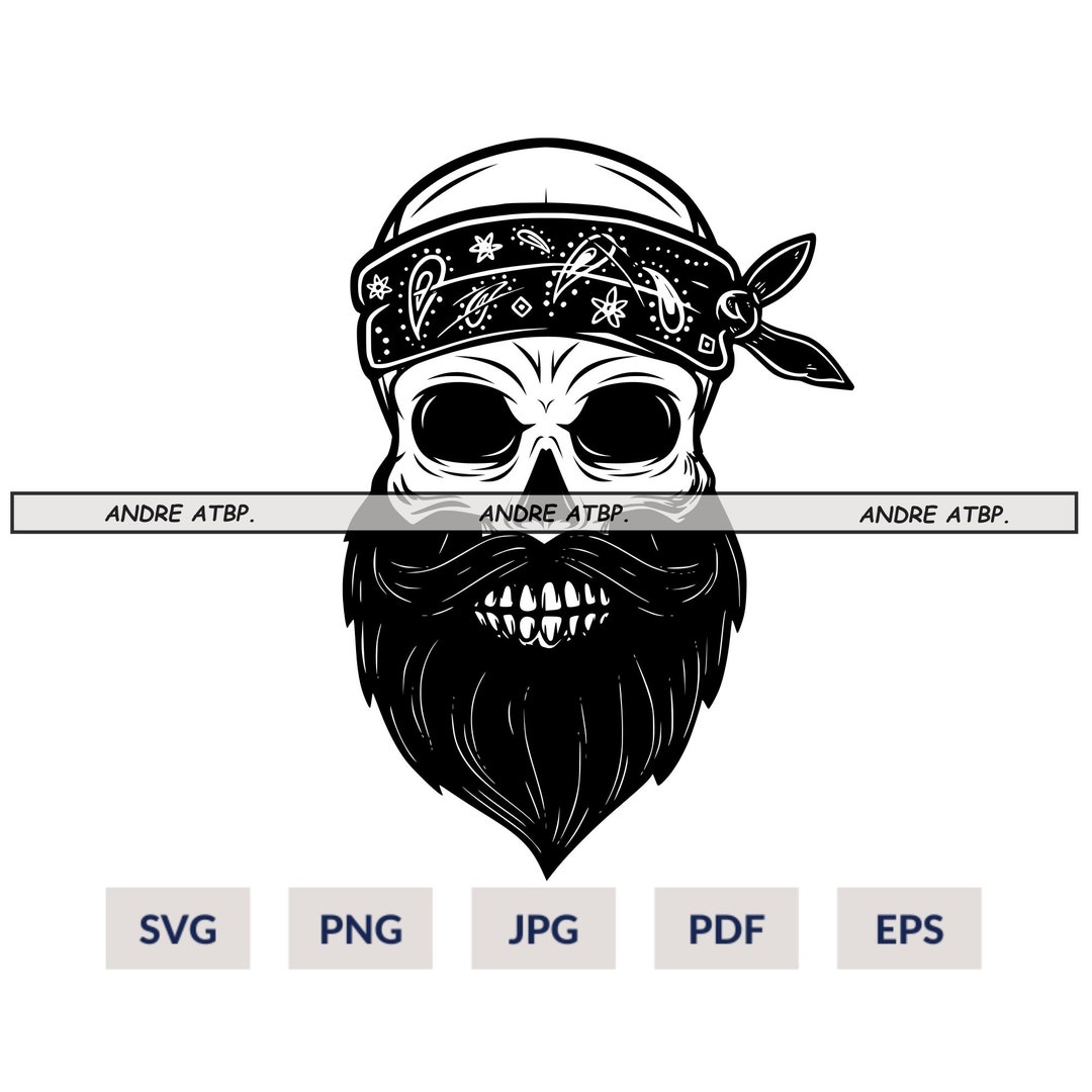 Bandana Skull Svg, Man Skull Svg, Bearded Skull Svg, Skull Clipart ...