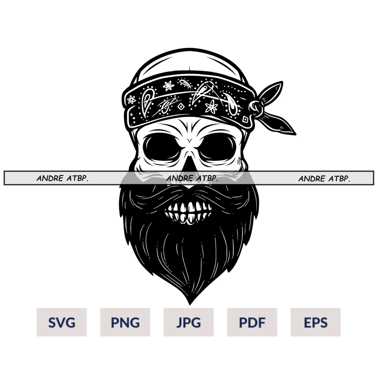 Bandana Skull Svg, Man Skull Svg, Bearded Skull Svg, Skull Clipart ...