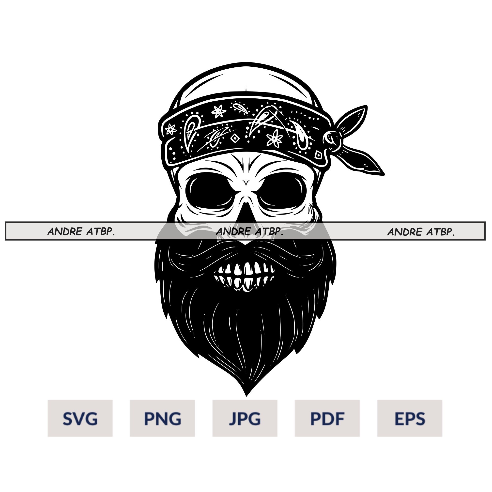 Bandana Skull Svg, Man Skull Svg, Bearded Skull Svg, Skull Clipart ...