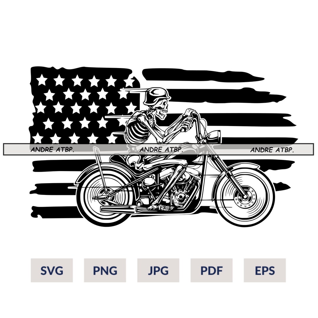 US Skeleton Riding Motorcycle Svg, Dead Skeleton Rider Svg, Motorbike ...