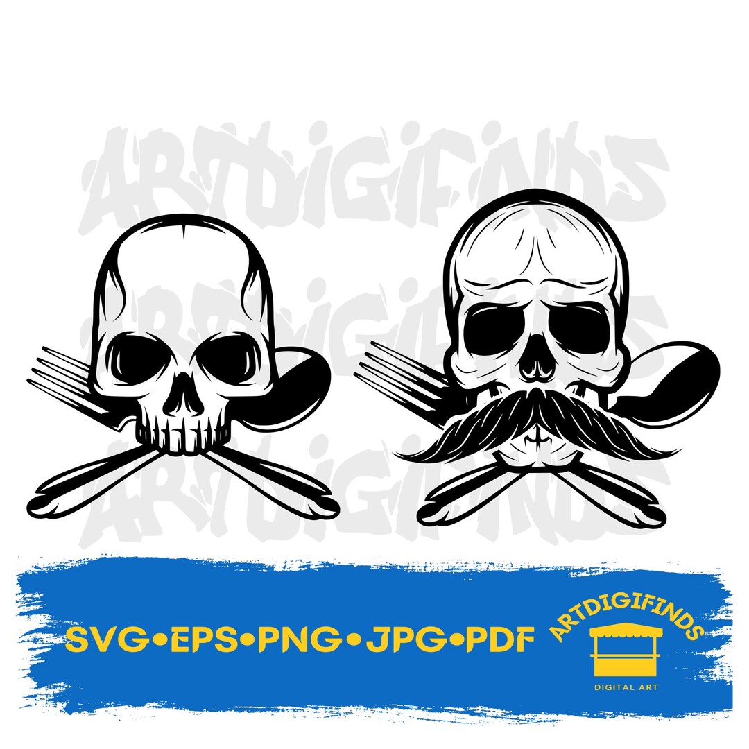 Skull With Kitchen Utensils Fork Spoon SVG PNG EPS Layered by - Etsy