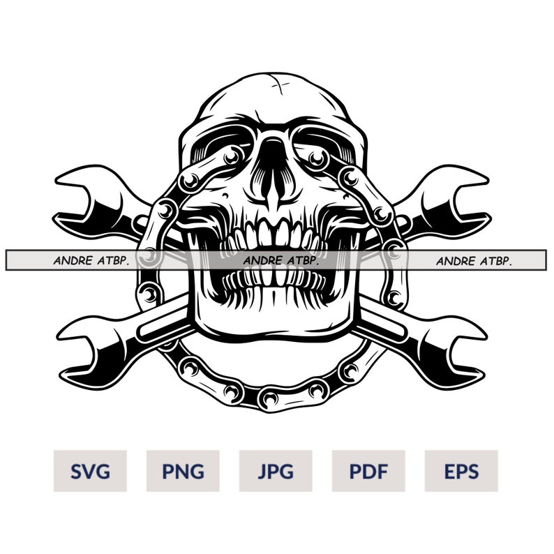 Skull With Chain and Wrenches Svg, Skull Mechanic Svg File, Mechanic ...