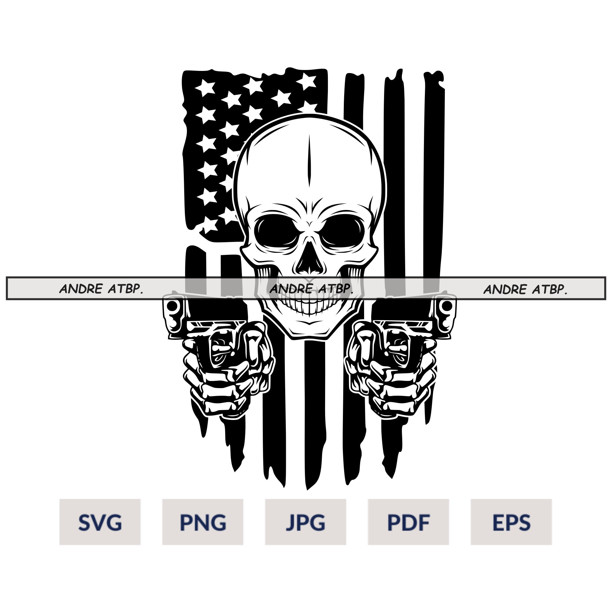 US Skull With Guns Svg Skull SVG Skull Clipart Skeleton SVG Skull Cut ...