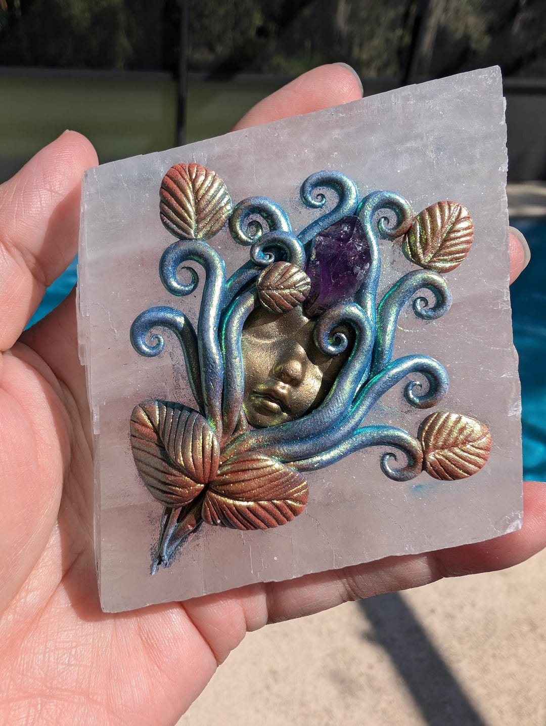 Optical Calcite Rhombus With Nymph and Amethyst Mini Point. Shipping is ...