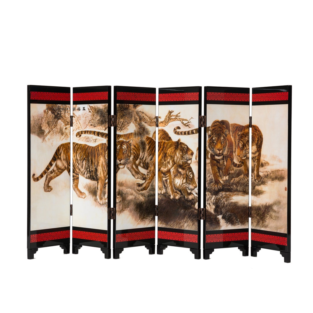 Mini Screens- Tiger- NEW Chinese Mini Table Top 6 Panel Folding Screen ...