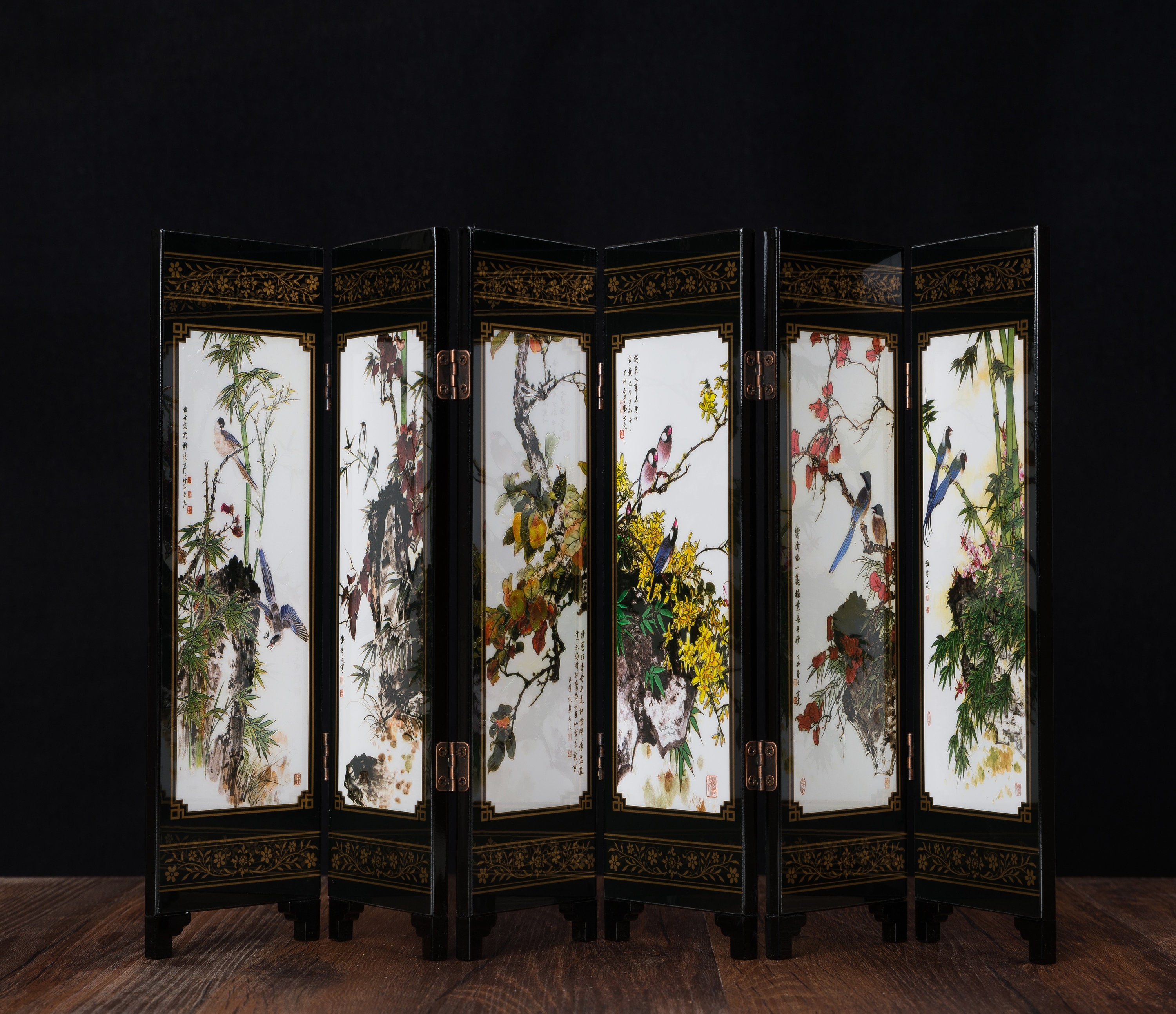 Mini Screens- Birds - NEW Chinese Mini Table Top 6 Panel Folding Screen ...