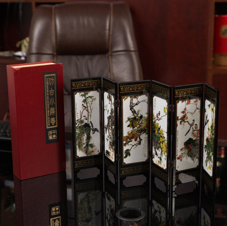 Chinese Mini Folding Screen: Birds & Tree Decor, 10" High - Etsy