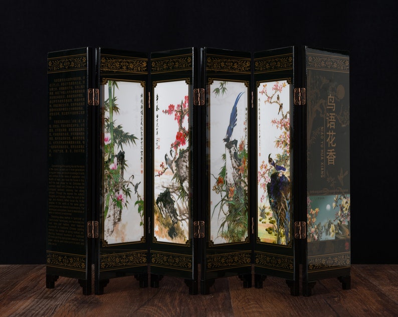 Mini Screens- Birds - NEW Chinese Mini Table Top 6 Panel Folding Screen ...