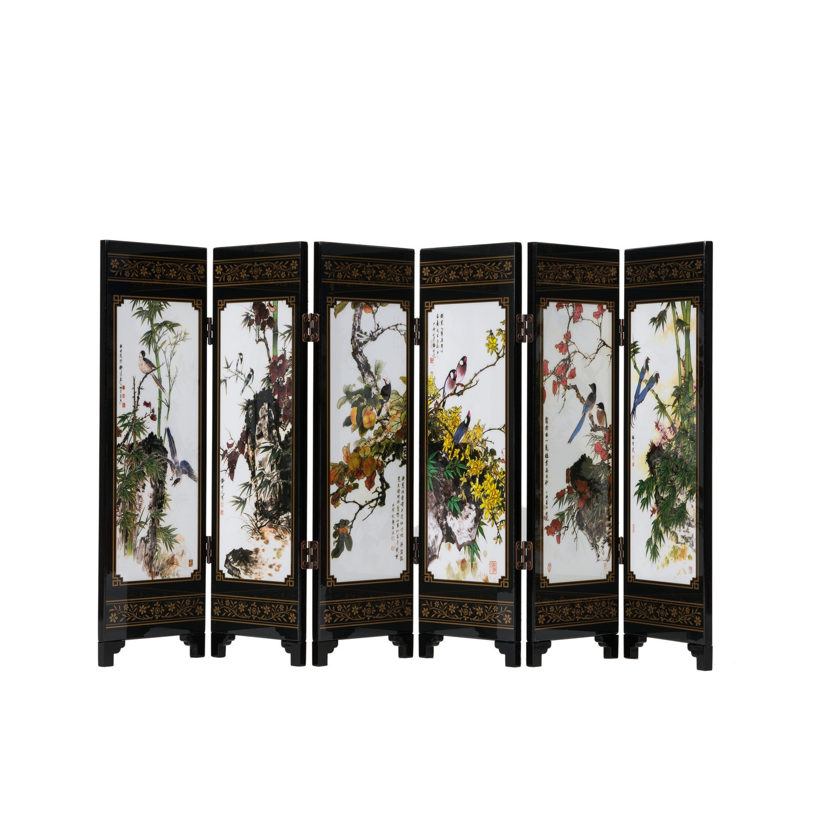Mini Screens- Birds - NEW Chinese Mini Table Top 6 Panel Folding Screen ...