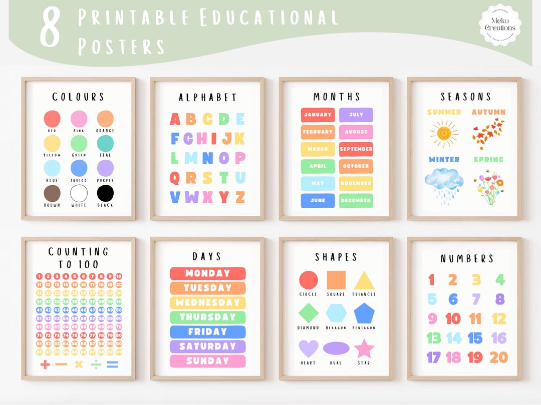 Rainbow Educational Posters, 8 Toddler Learning Poster, Classroom Decor ...
