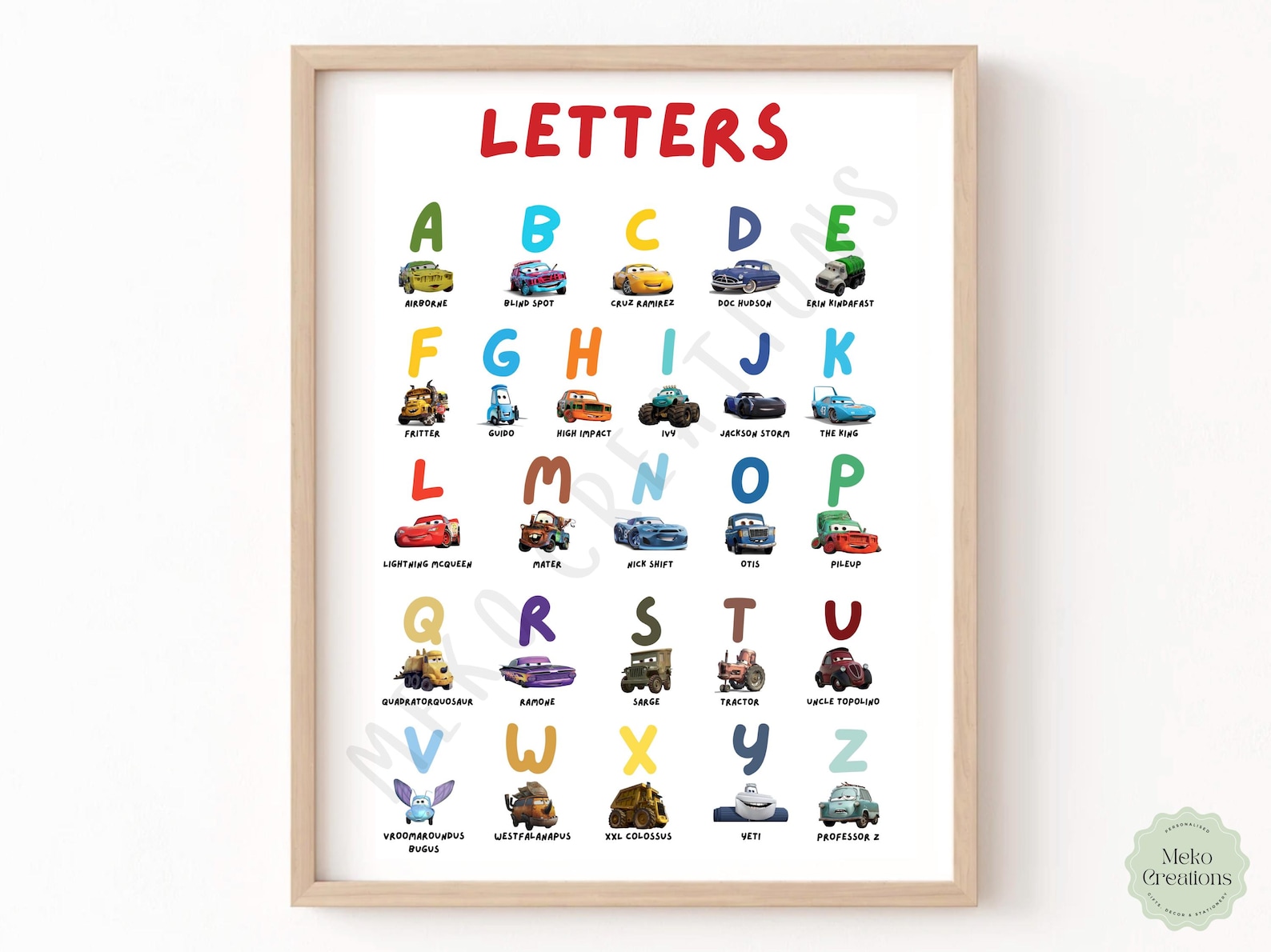 Disney Cars Alphabet Poster, Lightning Mcqueen Kids Room Decor, Letters ...