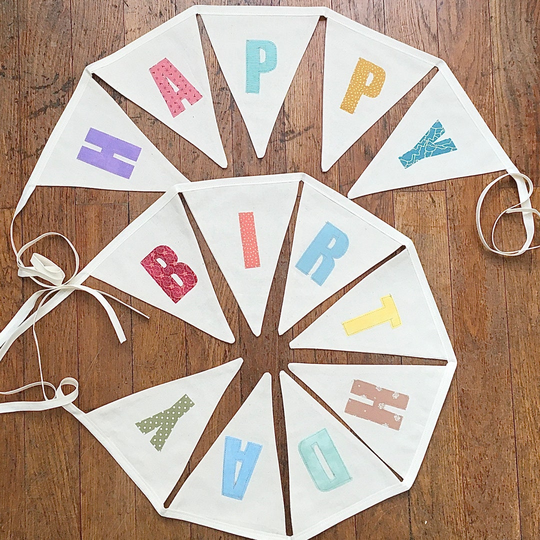 Fabric Pastel Happy Birthday Bunting, Joyeux Anniversaire Guirlande ...