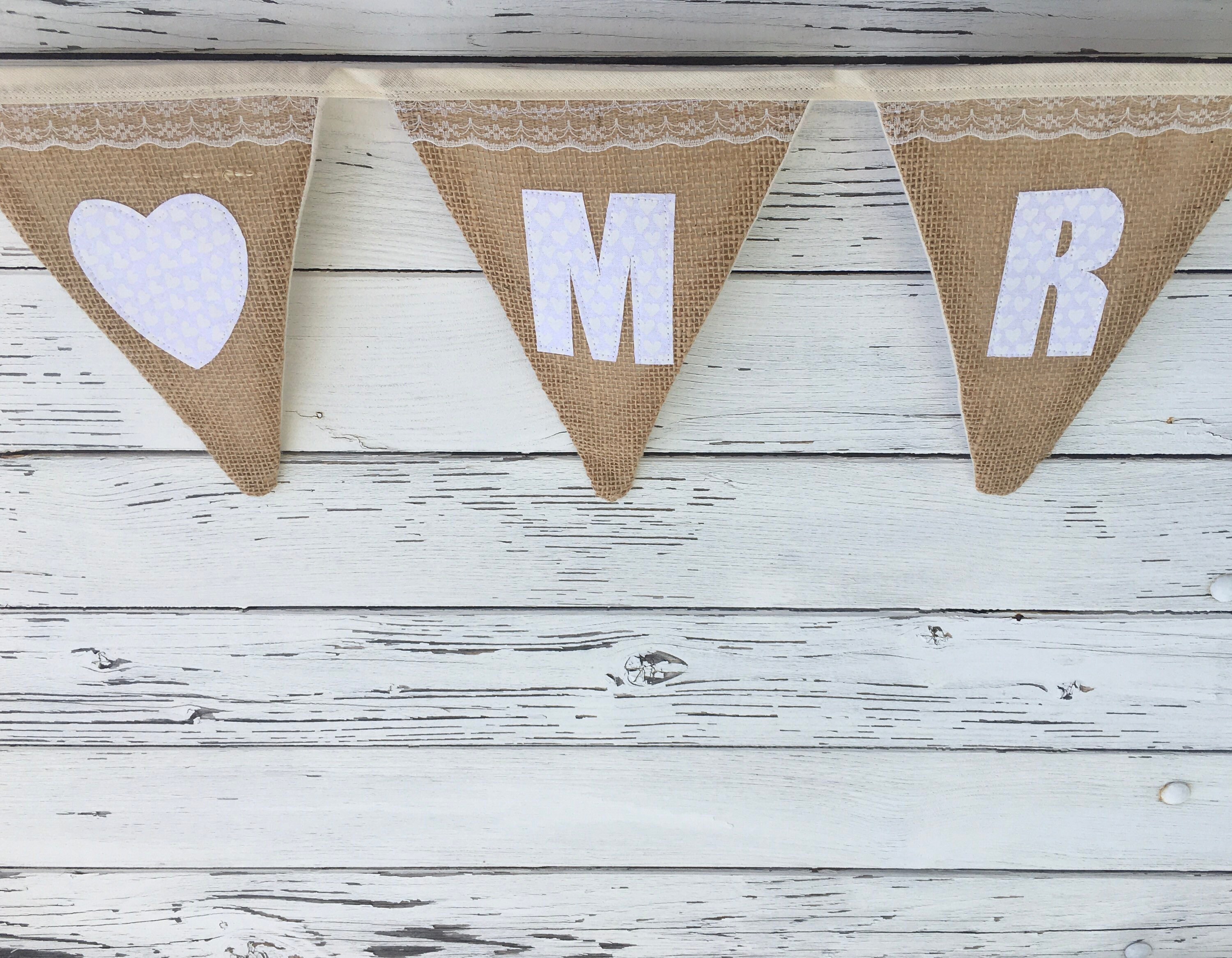 Wedding Bunting, Banniére, Burlap Love Heart, Hessian & Lace Flags ...