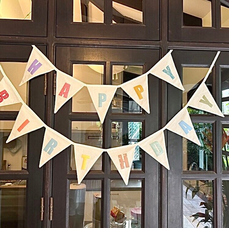 Fabric Pastel Happy Birthday Bunting, Joyeux Anniversaire Guirlande ...