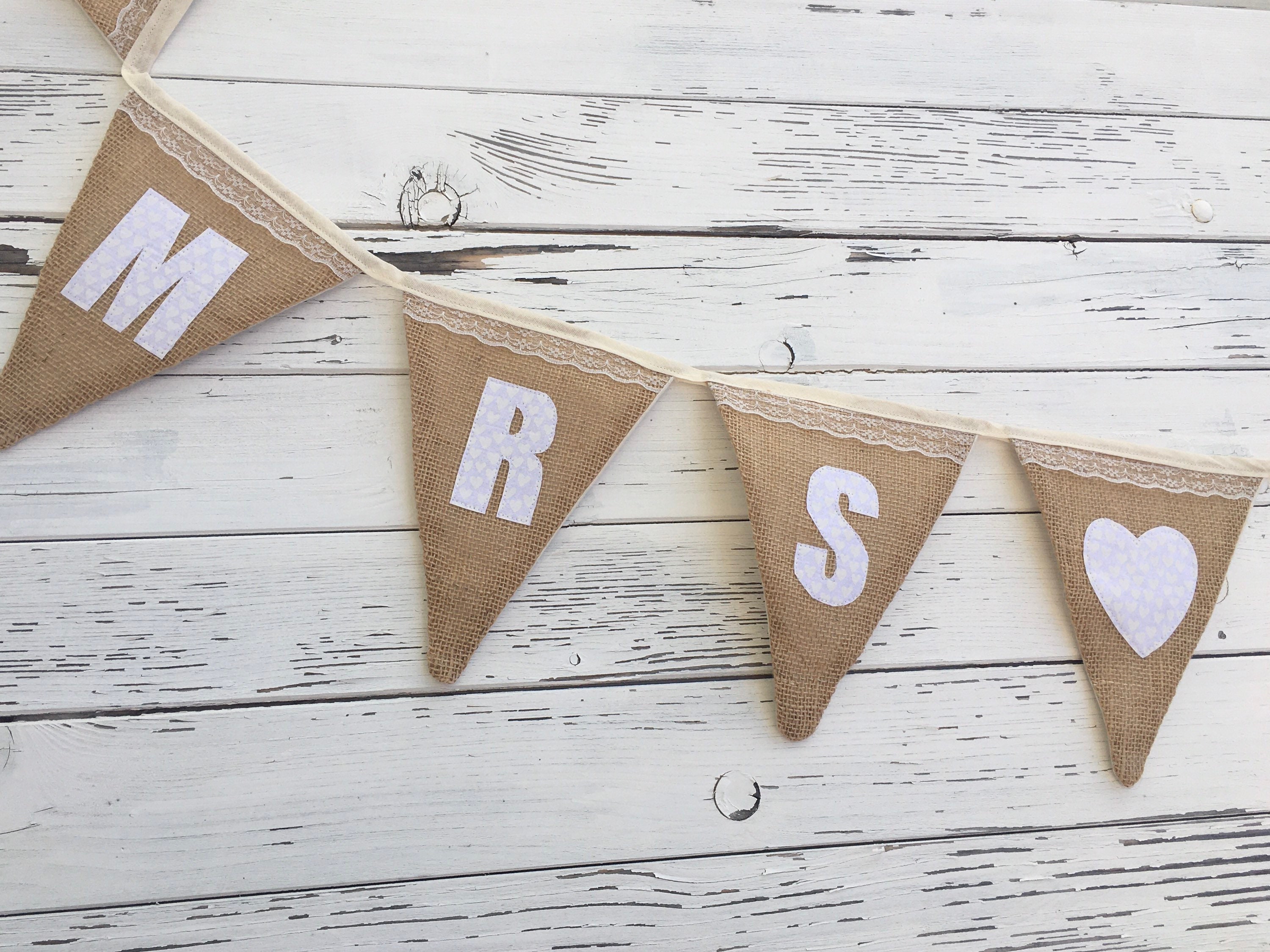 Wedding Bunting, Banniére, Burlap Love Heart, Hessian & Lace Flags ...