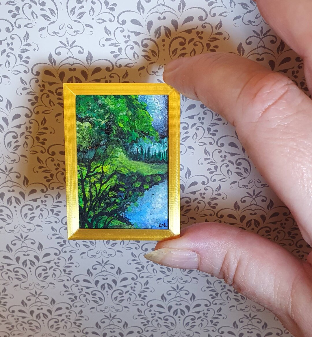 Landscape: Trees on River Edge. Handpainted Miniature Acrylic Painting ...