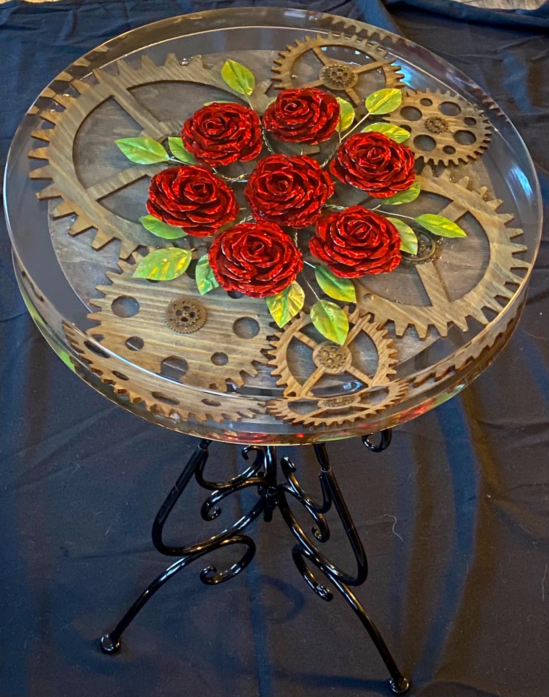 Resin Table With Wood/metal Flowers and Gears - Etsy