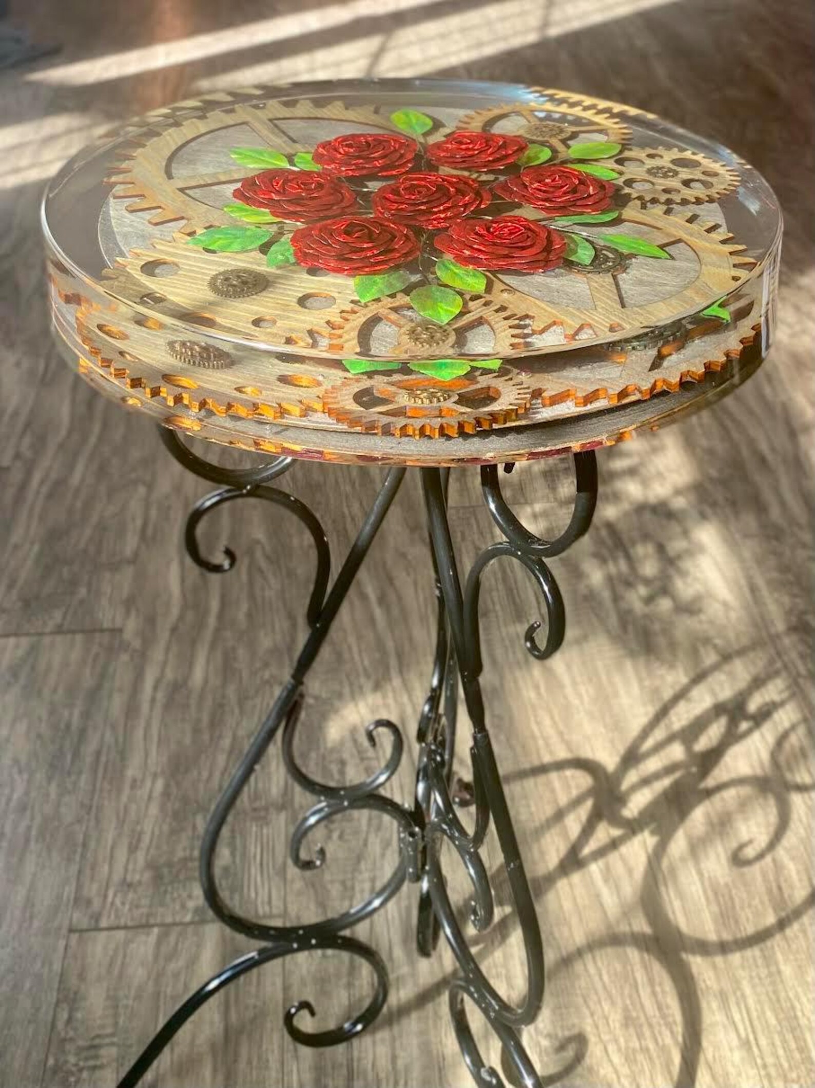 Resin Table With Wood/metal Flowers and Gears - Etsy