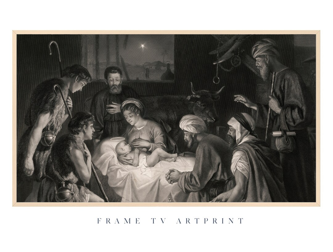 Samsung Frame TV Art Vintage | "nativity Scene" | Snow | Minimal ...