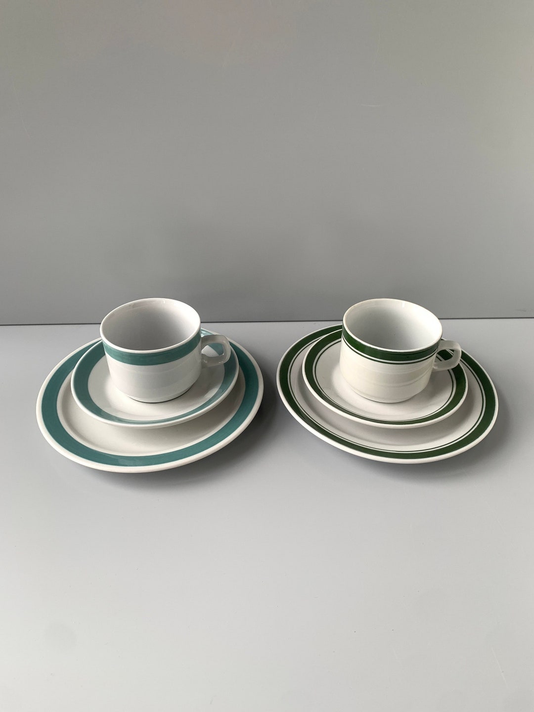 Coffee Set RATIONELL DDR Porcelain Colditz Cup Plate Green Rim Ilmenau ...