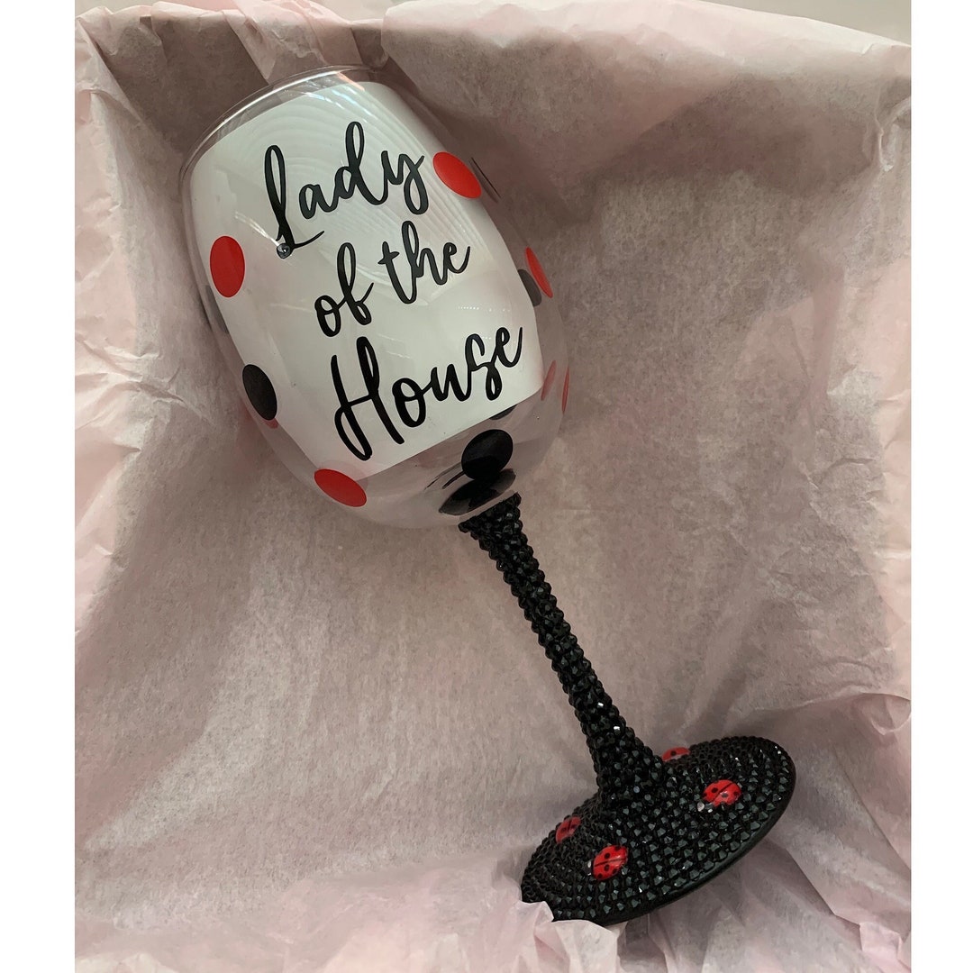 Ladybug Wine Glass, Polka Dot Wine Glass, Lady of the House Wine Glass ...