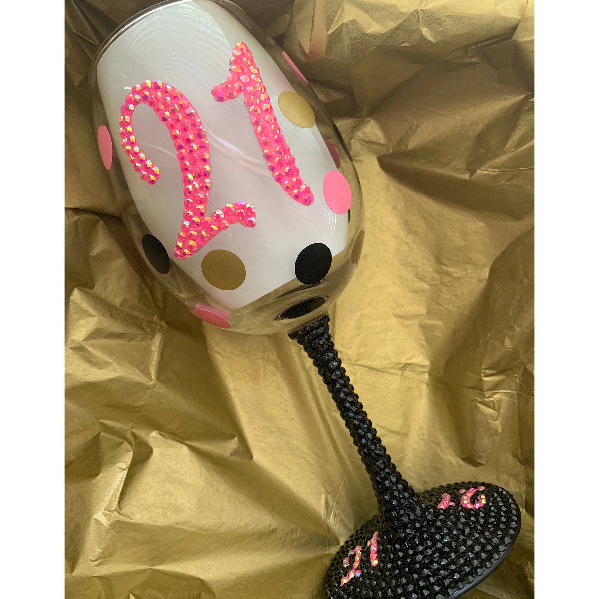 Personalized 21st Birthday Wine Glass: Black Rhinestone Bling - Etsy