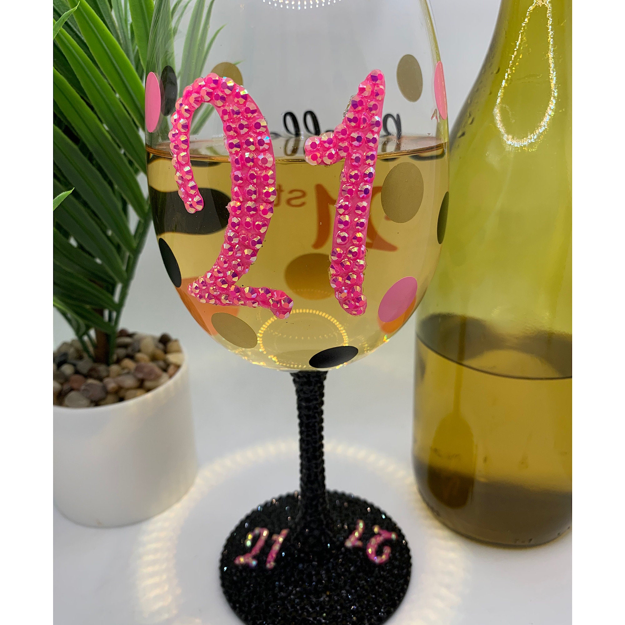 Personalized 21st Birthday Wine Glass: Black Rhinestone Bling - Etsy