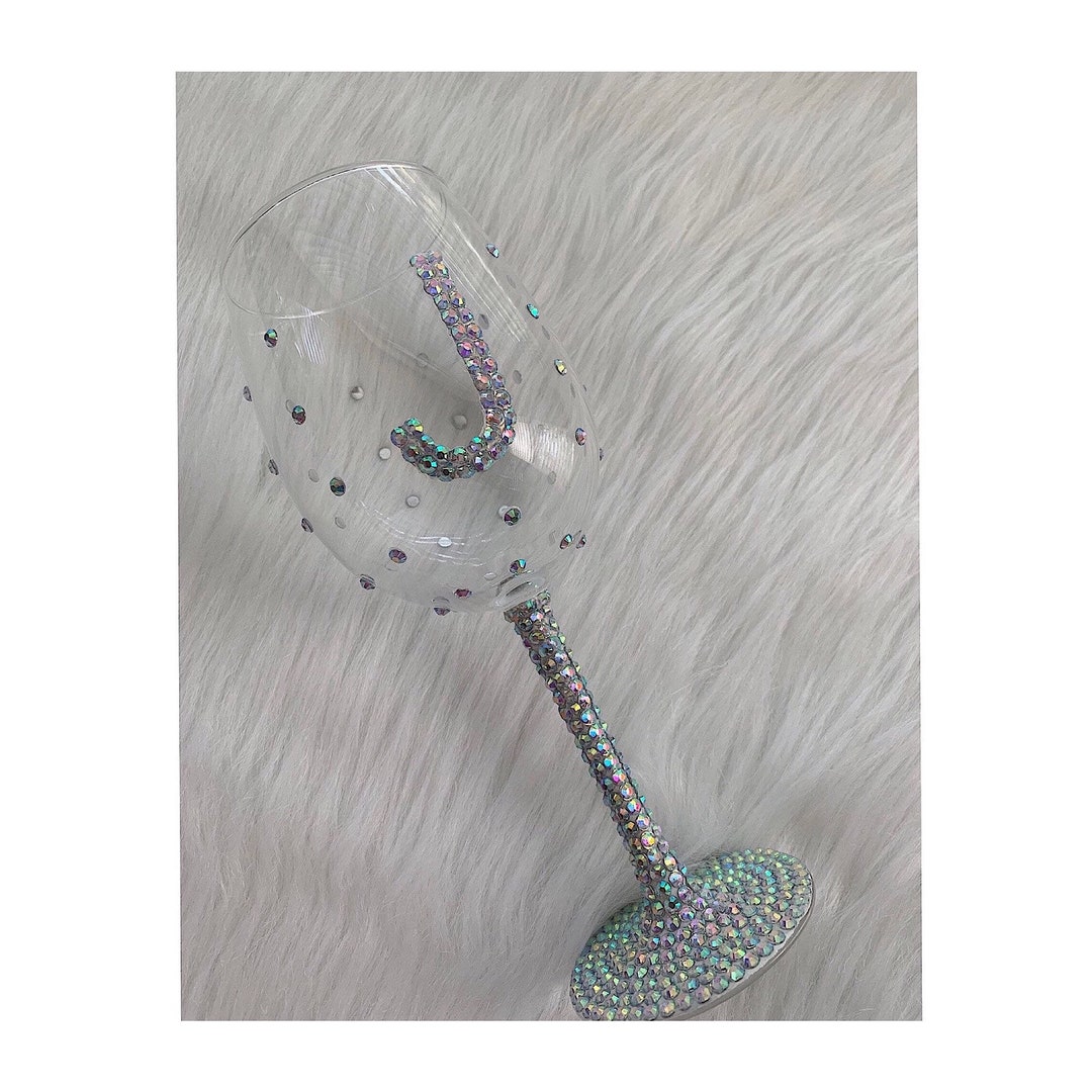 Bedazzled Rhinestone Wine Glass With Iridescent Bling Initial Wine ...