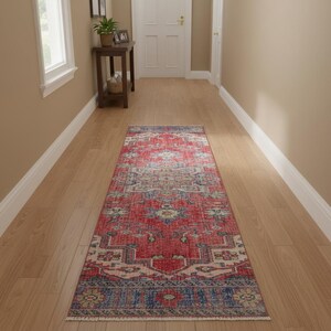 Rug Handwoven Hallway Runner 3x10 Ft Vintage Boho Handmade Wool Red ...