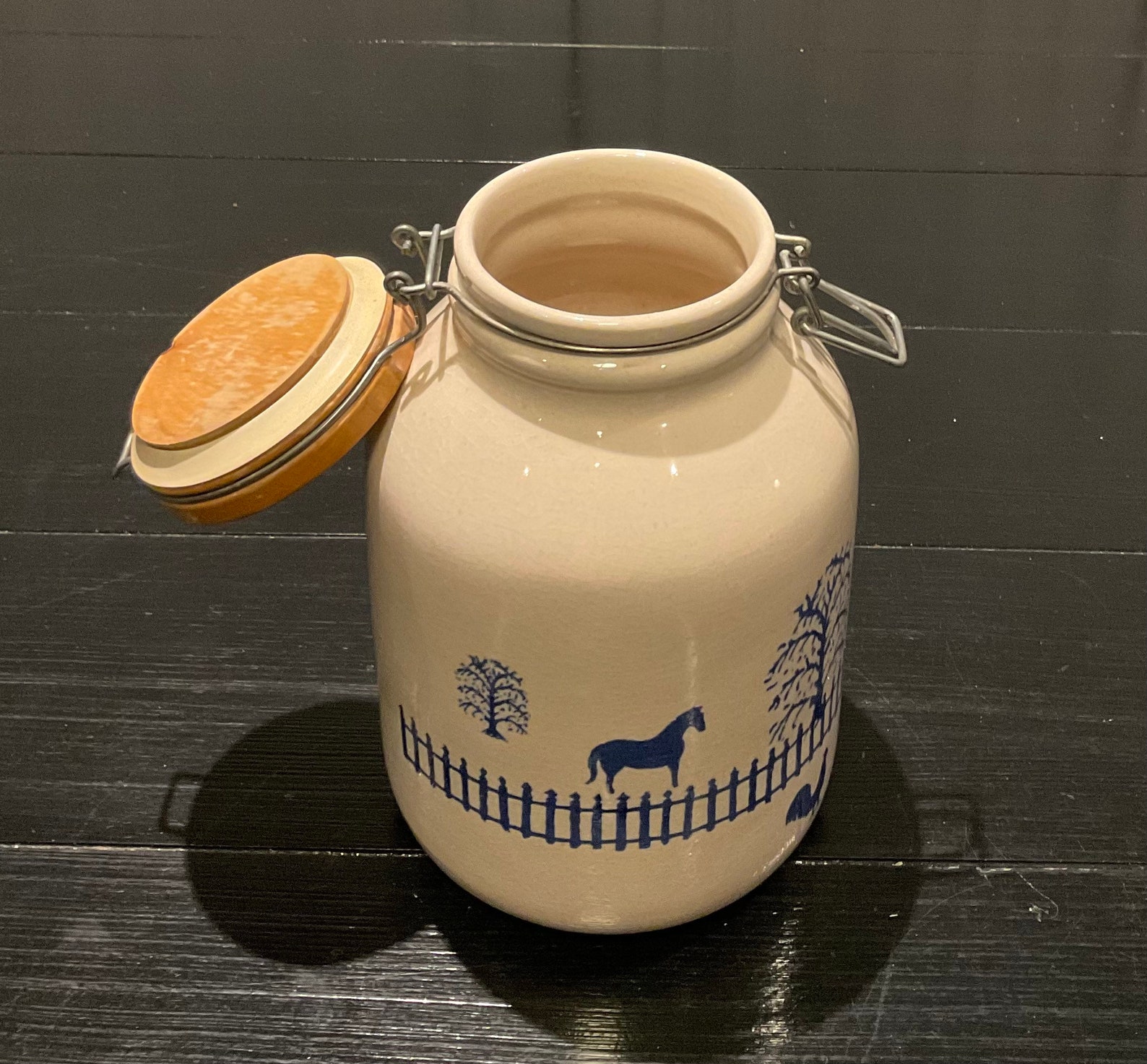 Vintage Glazed Stoneware Crock Canister With Wood Lid and - Etsy
