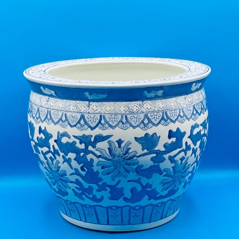 Blue and White Fish Bowl Planter - Etsy