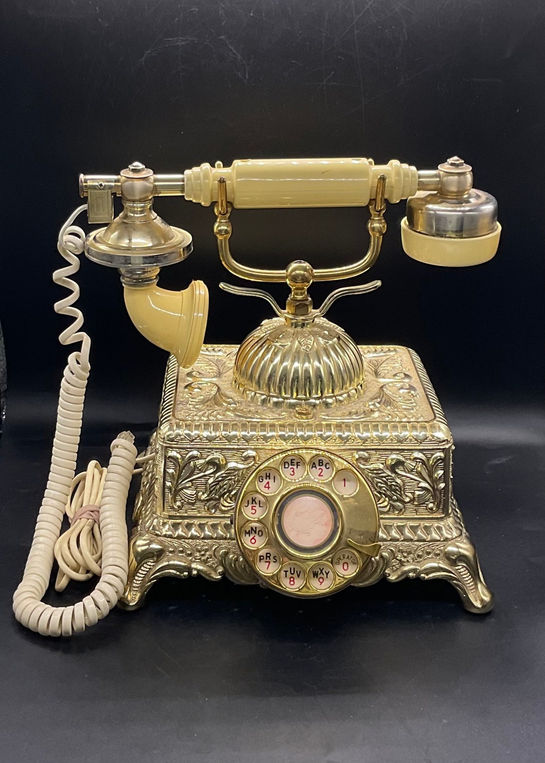 Vintage Golden Brass 1933 Reproduction Grand Emperor Rotary Dial Corded ...