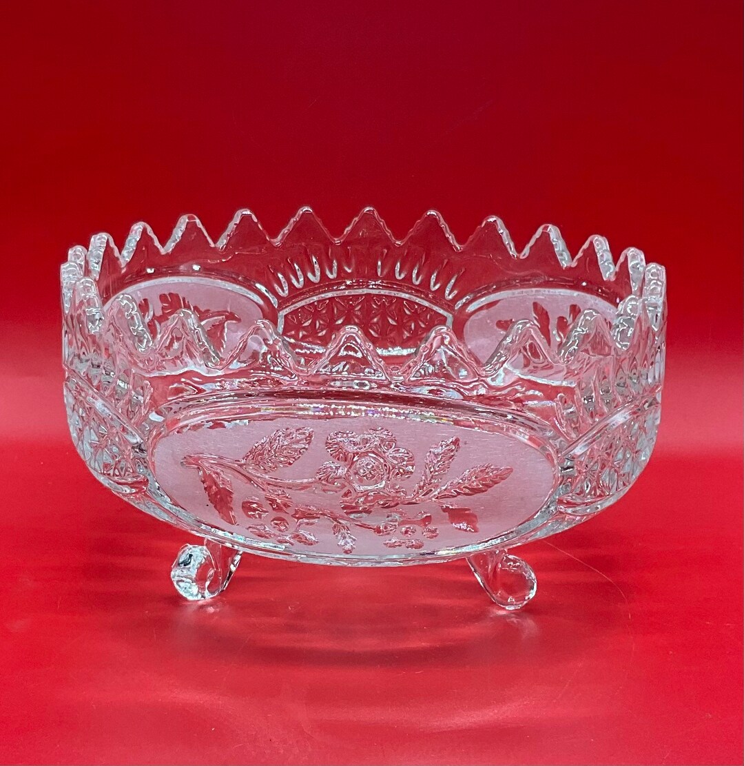 Vintage Lead Crystal ,sawtooth ,etched Flowers ,frosted ,footed ...
