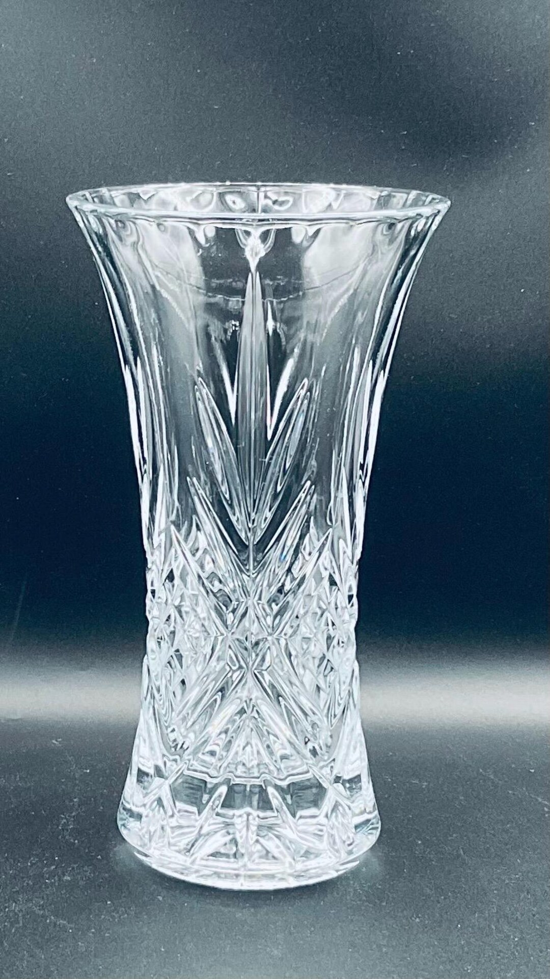 Vintage Heavy Clear Cut Lead Crystal 11.75” Tall Vase - Etsy