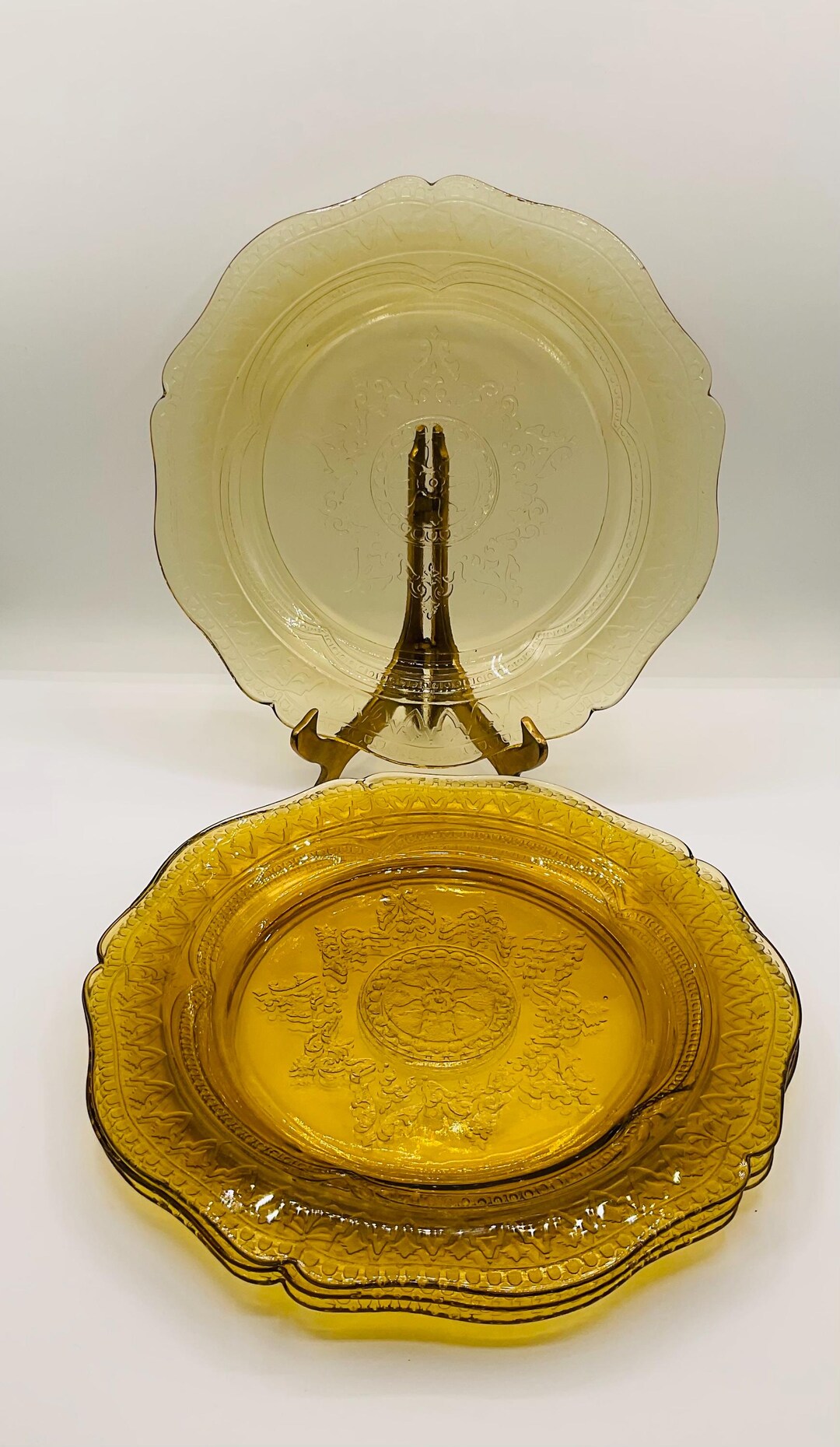 Vintage Federal Glass Depression Yellow Glass 4 Dinner Plates - Etsy