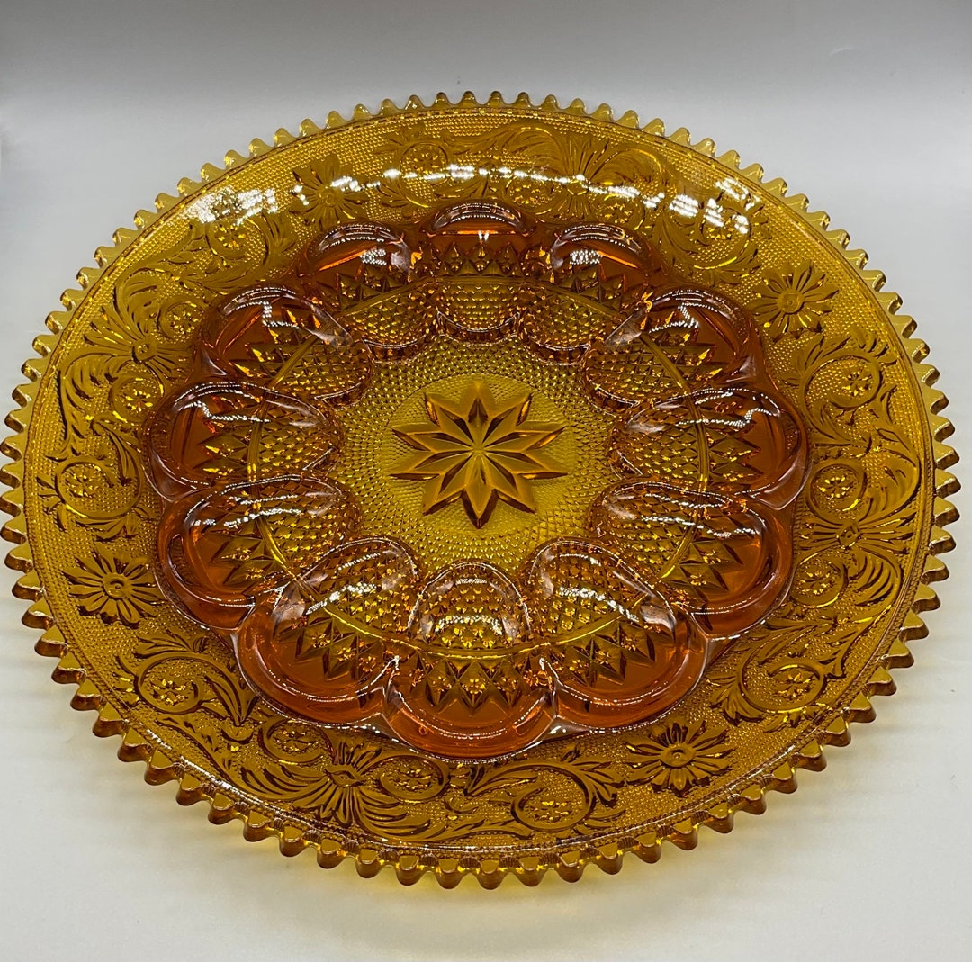 Vintage Tiara Indiana Glass Amber Sandwich Pattern Egg Platter - Etsy