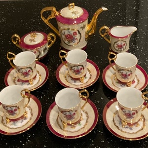 Vintage Armond Translucent China 24K Gold and Roses 15 Piece Footed Tea ...