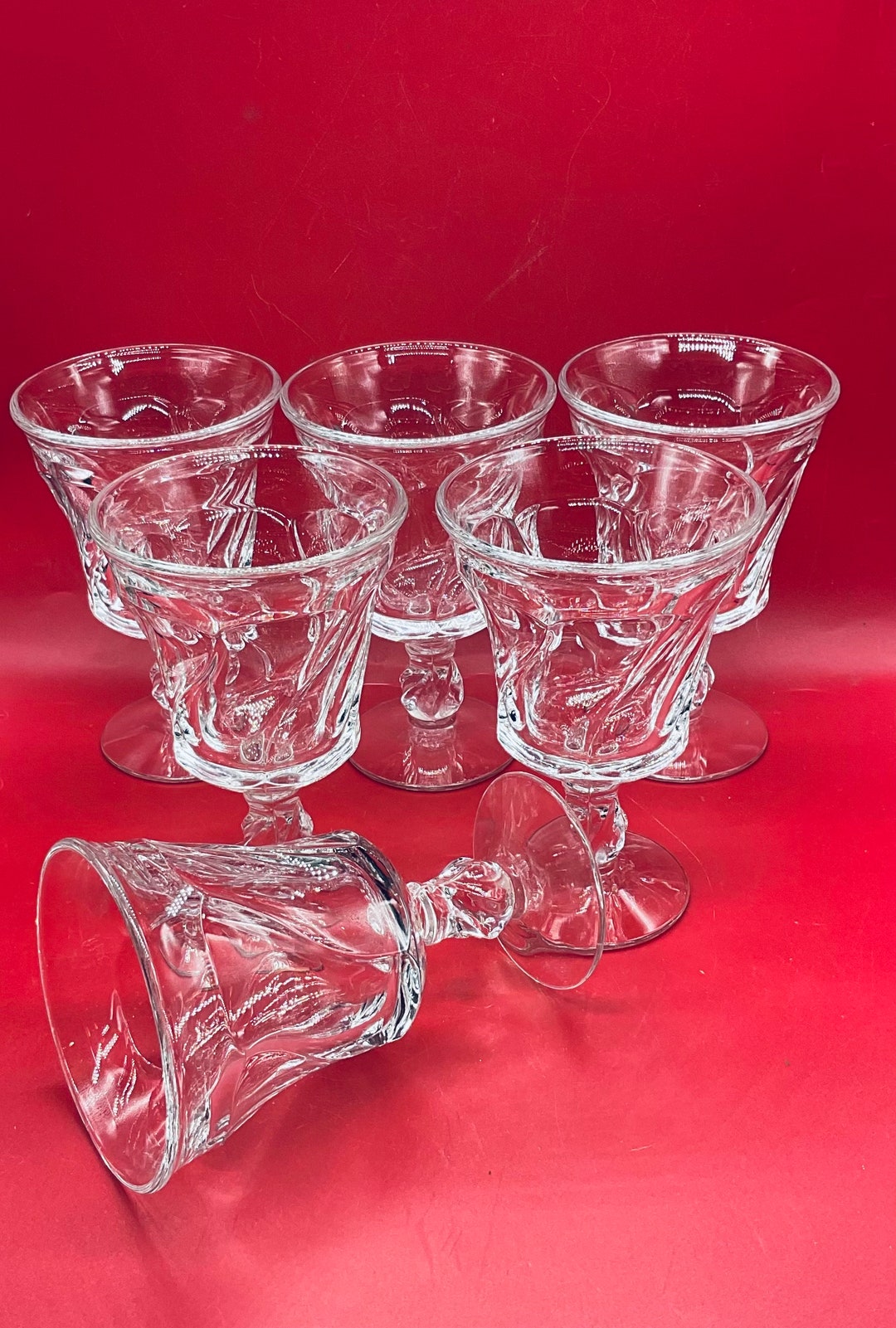 Vintage Fostoria Jamestown Swirl Glass Set of 6 Wine Goblets - Etsy